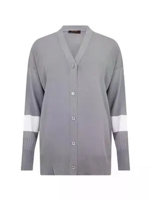 MOORER Stripe-detail V-neck Cardigan - Grey
