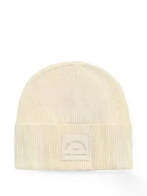 Karl Lagerfeld Logo-patch Ribbed Beanie Hat - Neutrals