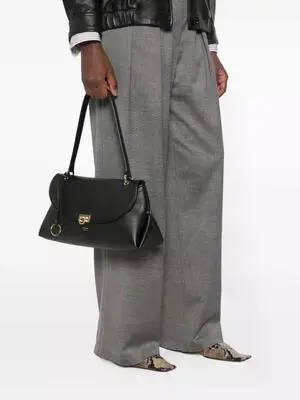 FERRAGAMO Gancini Pebbled Leather Tote Bag - Black