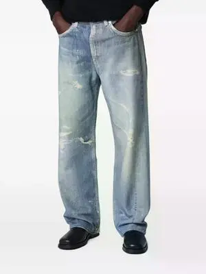 Our Legacy Third Cut Distressed-effect Denim-print Jeans - Blue