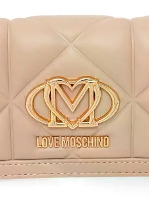 Moschino Quilted Logo Plaque Crossbody Bag - Neutrals