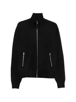 TOM FORD Waffle Knit Zip-up Cardigan With Leather Patches