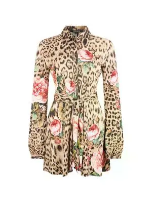 Roberto Cavalli Leopard-print Floral-print Mini Dress