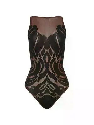 Wolford Rose-pattern Sleeveless Sheer Bodysuit - Brown