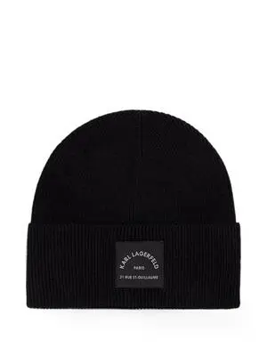 Karl Lagerfeld Logo-patch Ribbed Beanie Hat - Black