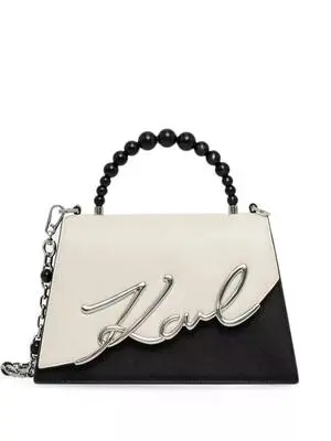Karl Lagerfeld Logo-plaque Beaded-handle Tote Bag - Neutrals