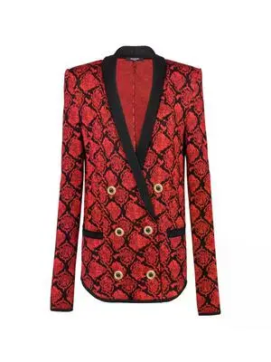 Balmain Snake-effect Double-breasted Blazer - Red