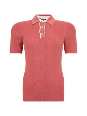 MOORER Ribbed-knit Short-sleeve Polo Shirt - Pink