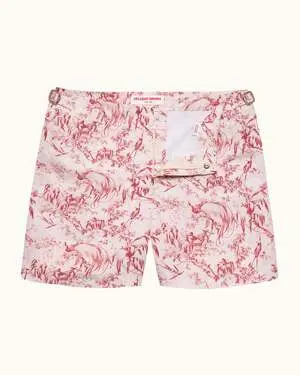 Orlebar Brown Mid-length Classic Fit Swim Shorts With Zephra Print In Aero Blue - Coral