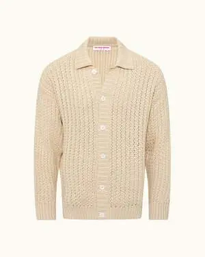 Orlebar Brown Relaxed Crochet-effect Knit Shirt In Cashew