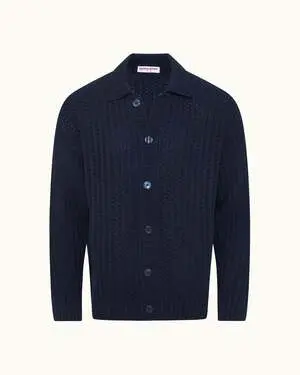 Orlebar Brown Reaxed Crochet-effect Knit Shirt In Night Iris - Blue