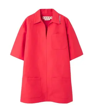 Marni Oversized Embroidered Cotton Mini Dress - Red