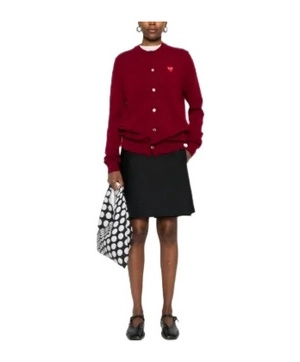 Play Comme Des Garcon Logo Detailed Crewneck Cardigan - Red