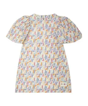 Fendi Ff Logo Puff-sleeve Mini Dress