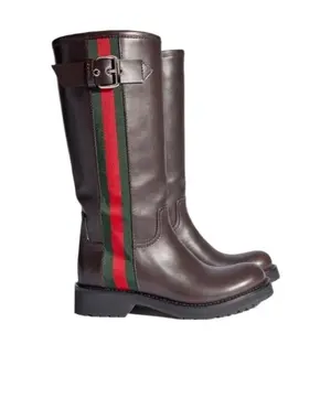 Gucci Biker Boot With Web - Brown