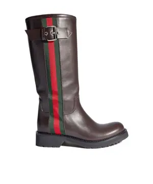 Gucci Gucci Biker Boot With Web Detail Brown