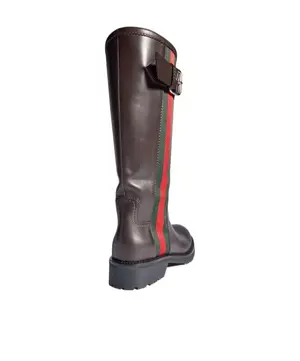 Gucci Biker Boot With Web Detail - Brown