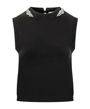 SEMICOUTURE Crystal-embellished Sleeveless Top - Black