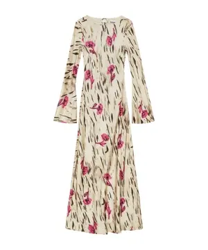 GANNI Floral Satin Maxi Dress - Egret