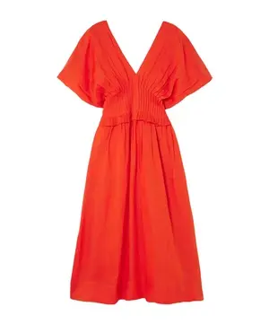 Sea Bright Orange V-neck Midi Dress