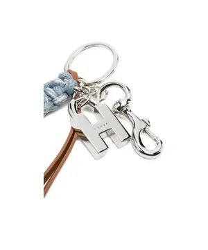 Hogan Braided Leather Keyring With Metal H Charm