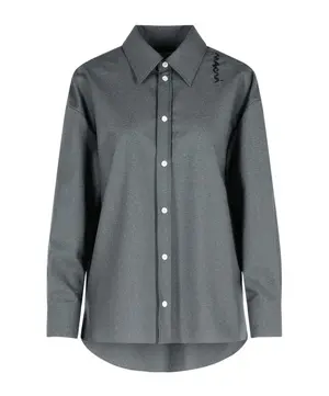 Marni Logo Embroidered High-low Hem Shirt - Grey