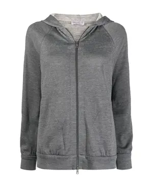 Brunello Cucinelli Trim Embellished Zipped Hoodie - Gray