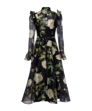 LEO Katrina Floral Linen-blend Midi Dress - Black
