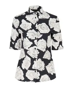 Marni Poplin Short-sleeve Shirt With Luna Print - Black