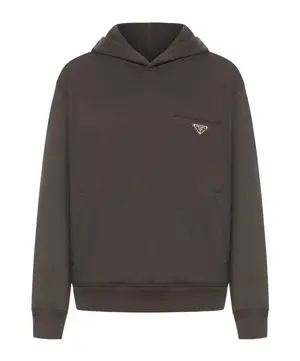 Prada Triangle-logo Long-sleeved Hoodie - Black