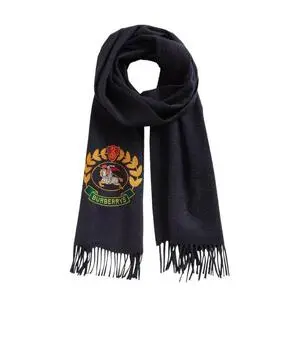 Burberry Navy Blue Logo Embroidered Scarf