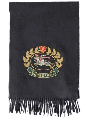 Burberry Navy Blue Logo Embroidered Scarf