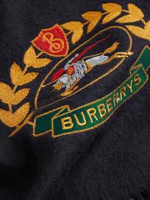 Burberry Navy Blue Logo Embroidered Scarf