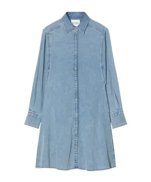 Closed Waisted Denim Shirt Dress - Light Blue