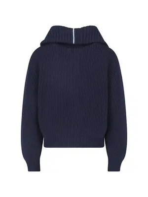Malo Ribbed Half-zip Knit Sweater - Blue