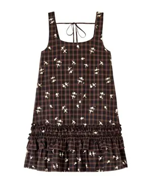 GANNI Check Flower Flounced Mini Dress - Cappuccino