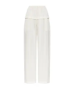 Alaïa Wide Leg Trousers With Elasticated Waistband And Drawstring - Cream
