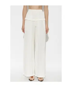 Alaïa Wide Leg Trousers With Elasticated Waistband And Drawstring - Cream