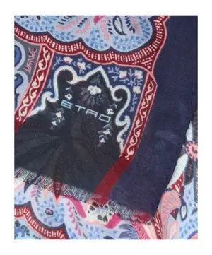 Etro Modal And Cashmere Scarf With Placed Parrot Print And Paisleys