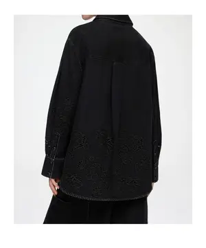 GANNI Denim Broderie Anglaise Shirt - Black Washed