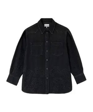 GANNI Denim Broderie Anglaise Shirt - Black Washed