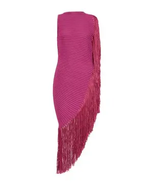Alaïa Asymmetric Fringed Dress - Garnet