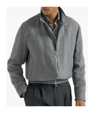 Brunello Cucinelli Mélange-effect Zip-up Jacket - Gray