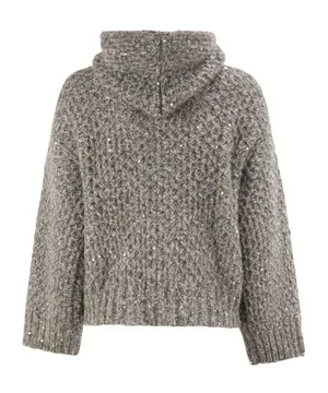 Peserico Sequined Hooded Zip Cardigan