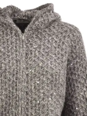 Peserico Sequined Hooded Zip Cardigan