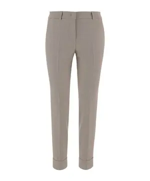 QL2 QUELLEDUE Tailored Trousers With Belted Waist And Cuffed Hems - Gray