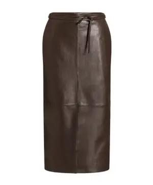 Alberta Ferretti Straight Leather Midi Skirt In Mud Grey - Muddy Gray