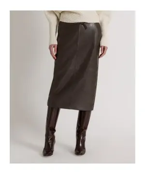 Alberta Ferretti Straight Leather Midi Skirt - Muddy Gray