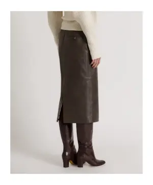 Alberta Ferretti Straight Leather Midi Skirt - Muddy Gray