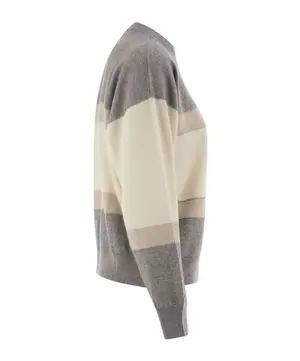 Peserico Striped Crew-neck Sweater With Shimmering Trims